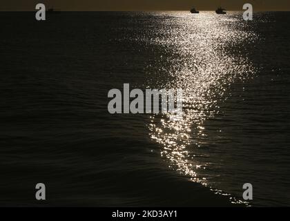 Fishing boats seen from Celestun beach. On Monday, February 21, 2022 ...