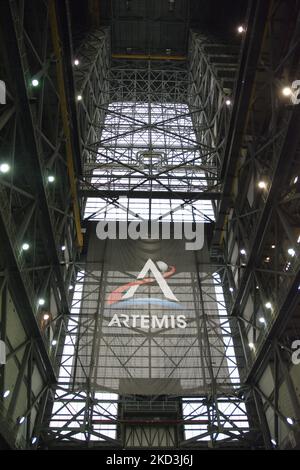 The Artemis Program Banner hangs on the North end of the transfer aisle ...