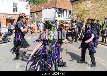 Folk Morris dancers, the Black Swan Border Morris side, dancing in the ...