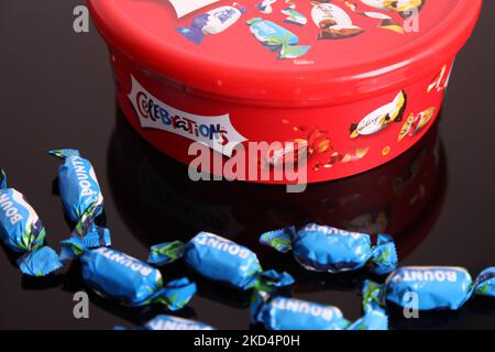 Celebration Bounty chocolate bar outside a tub of Celebrations 2022 ...
