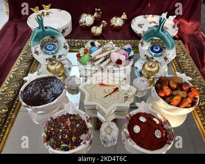 Traditional items on display at an Iranian shop for the upcoming ...
