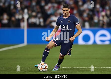 Achraf Hakimi of PSG during the UEFA Champions League Round Of Sixteen ...
