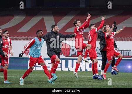 Team of AC Monza win celebrate during the Italian championship Serie B ...