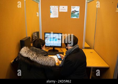 Refugees from Ukraine look for jobs at a Polish government organisation ...