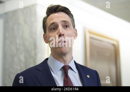 U.S. Senator Josh Hawley (R-MO) speaking with reporters near the Senate ...
