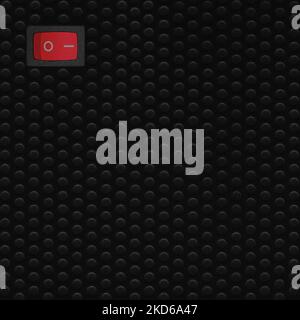 Red rectangle rocker power switch in on position, black abstract dot ...