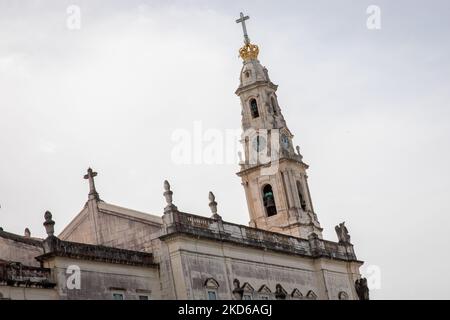 The iconic tower of the Sanctuary of Fátima, in Fatima, Portugal, on ...