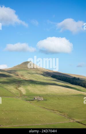 Shutlingsloe hill viewed over dry stone wall near the village of ...