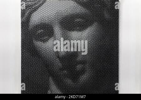 Female Portrait made with Overlapping Twisted Wire Mesh Stock Photo - Alamy