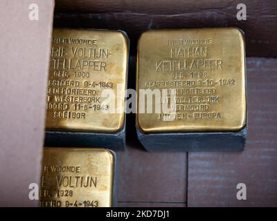 A view of the first Stolpersteine to remember the Jew victims of the ...