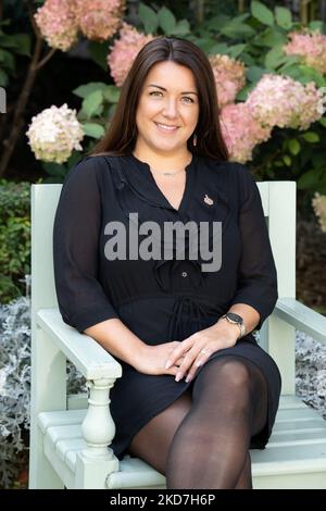 Deputy of the group Renaissance, Julie Delpech poses in the garden of ...
