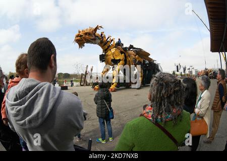 People look at the rehearsal. A robot, a mare-dragon called Long-Ma ...