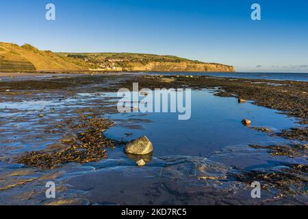 The beach at Boggle Hole in North Yorkshire England UK looking north ...
