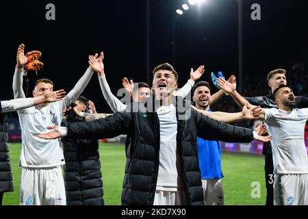 Players of FCSB celebrating victory after the game CFR Cluj vs. FCSB ...