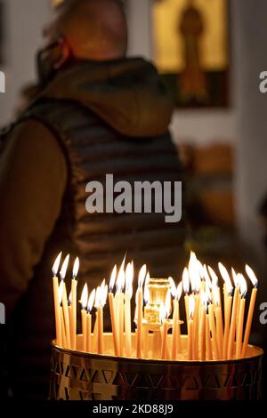 Good Friday Orthodox Easter Epitaph procession. Crowd holding candles ...