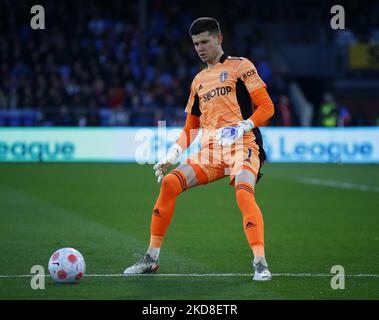 Illan Meslier #1 of Leeds United during the pre-game warmup ahead of ...