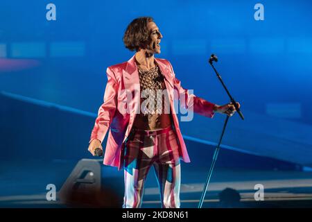 Damiano David, frontman of the Maneskin band, pictured during an ...