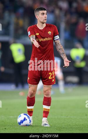Gianluca Mancini of AS Roma gestures during the Serie A Enilive match ...