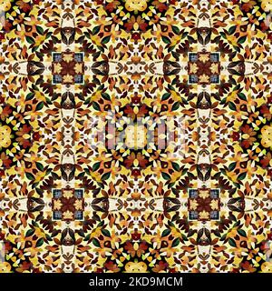 Autumn leaf quilt style vintage seamless pattern. Homely cottage core ...