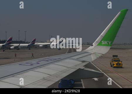 SKY Airline planes seen at Jorge Chavez International Airport in Lima ...