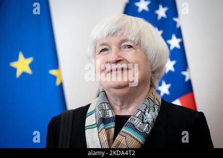 U.S. Treasury Secretary Janet Yellen, left, shakes hands with China's ...