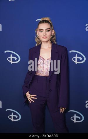 Meg Donnelly attends the Disney 2022 Upfront presentation at Basketball ...