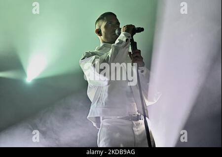 Mahmood singing on stage during the Italian singer Music Concert ...