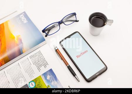 In this photo illustration, Rio Tinto Group logo is seen on a ...