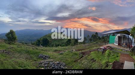Sunrise seen by 'Igloo' shaped yurt domes at a upscale 'glamping ...