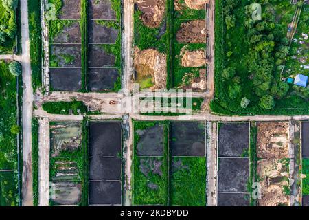 Silt pits next to the city's wastewater treatment plant, viewed from a ...
