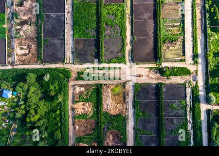 Silt pits next to the city's wastewater treatment plant, viewed from a ...