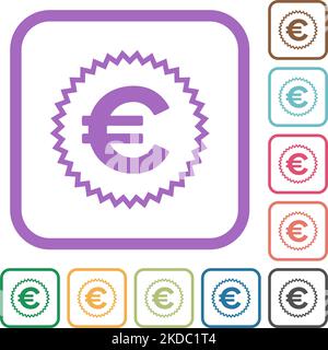 European Euro sticker alternate white flat icons on color rounded ...