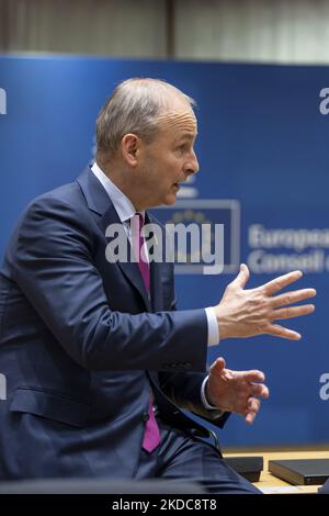 Irish Taoiseach Michael Martin (Prime Minister) pictured talking to the ...