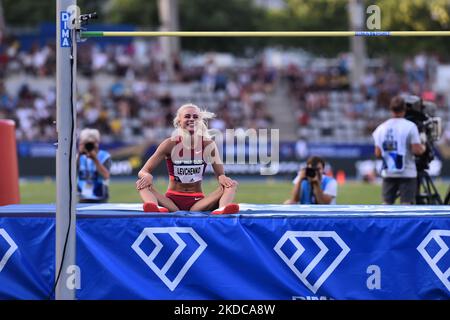 Yuliya Levchenko of Ukraine competes in high jump women during the IAAF ...