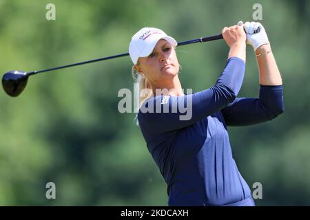 Anna Nordqvist, of Sweden, hits from the 18th fairway during the second ...