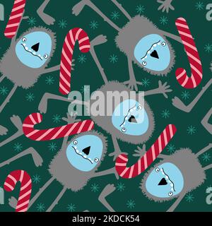 Cartoon bigfoot seamless winter animals monsters ice pattern for ...
