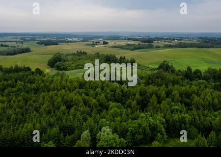 The Polish border with Kaliningrad, Russia and Lithuania and a sign ...