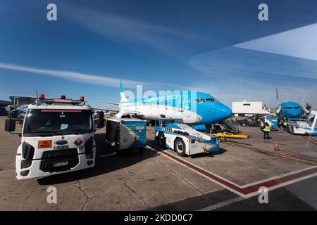 Passenger plane are seen parked at Jorge Newbery airport, in Buenos ...