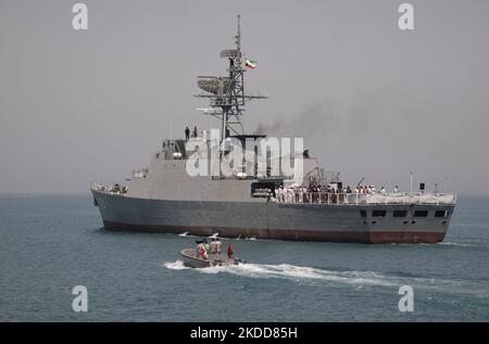 Iranian Navy Sahand warship sails along the Persian Gulf near the ...