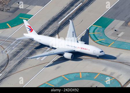 China Eastern Cargo Boeing 777F aircraft taxiing. Airplane 777 Freighter model for cargo ...