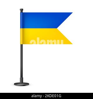 Realistic Ukrainian table flag on a black steel pole. Souvenir from ...