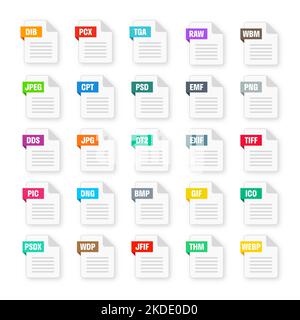 Common system file formats. Document types and extensions. Flat style ...