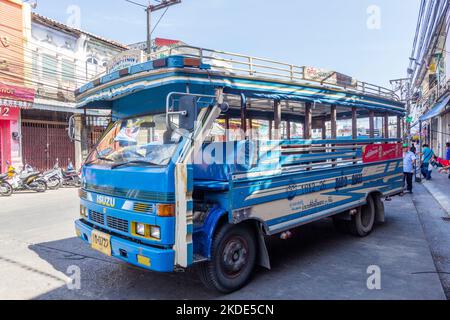 Blue songthaew, a popular means of transport in Phuket, Thailand Stock ...