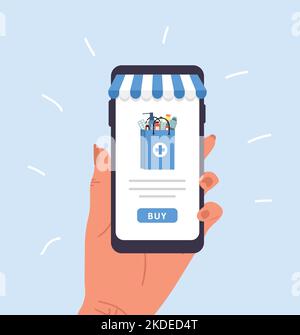 pharmacy ordering medicines online by smartphone Stock Vector Image ...