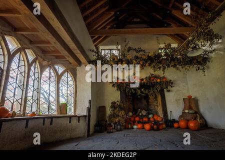 Small Halloween decorated grotto in Stourhead gardens, Wiltshire, UK ...
