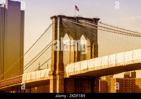 The iconic Brooklyn Bridge, one of the major landmarks in New York City ...