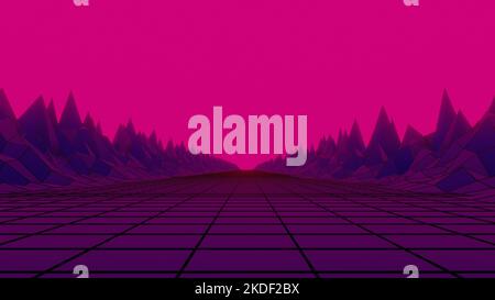 Retro sci-fi wireframe landscape. 3D rendering Stock Photo - Alamy
