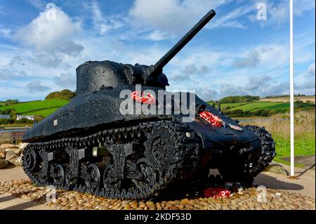 The Sherman tank at Slapton sands in Devon. It was sunk in action ...
