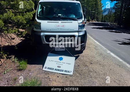 Trail magic waiting for Pacific Crest Trail thru hikers, Ebbets Pass ...