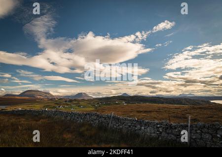 An autumnal landscape HDR image of Arkle and Loch Inchard at dusk, near ...
